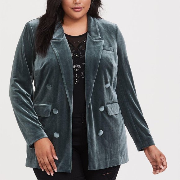 torrid | Jackets & Coats | Nwt Torrid Green Velvet Open Front Blazer ...
